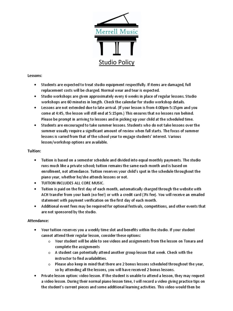 Studio Policy 2020 | PDF | Fee | Tuition Payments
