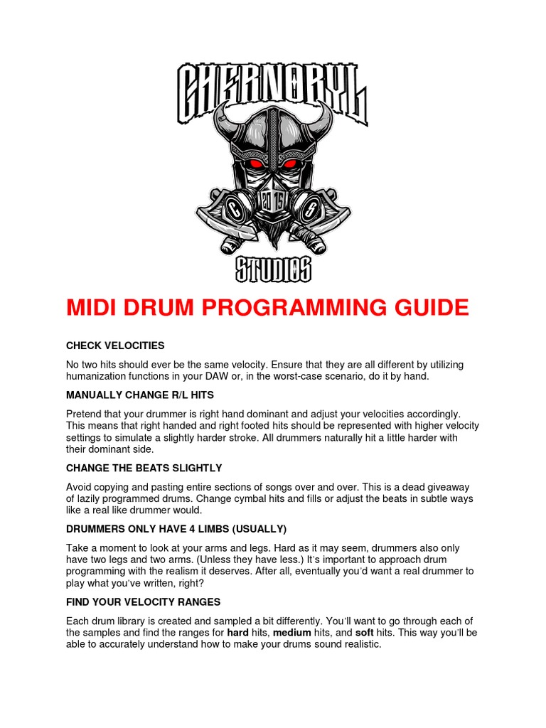 Midi Drum Programming Guide: Check Velocities | PDF | Drum Kit ...