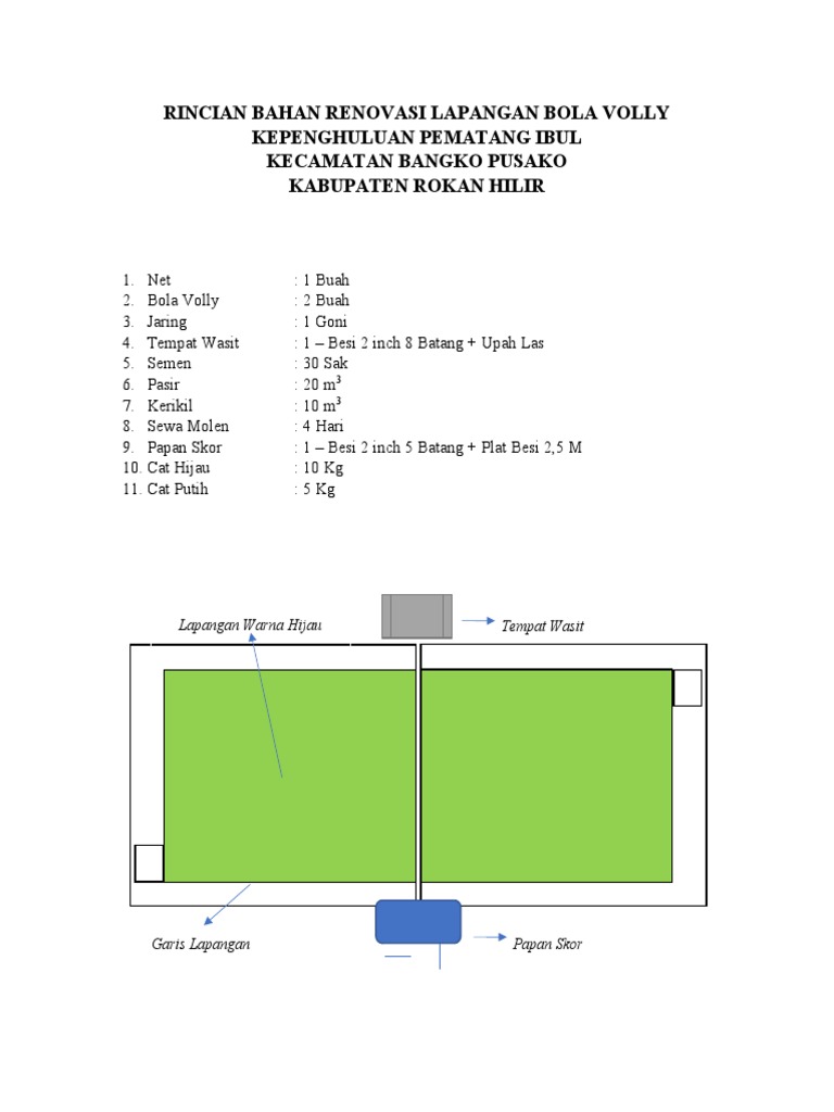 Rincian Bahan Renovasi Lapangan Bola Volly | PDF