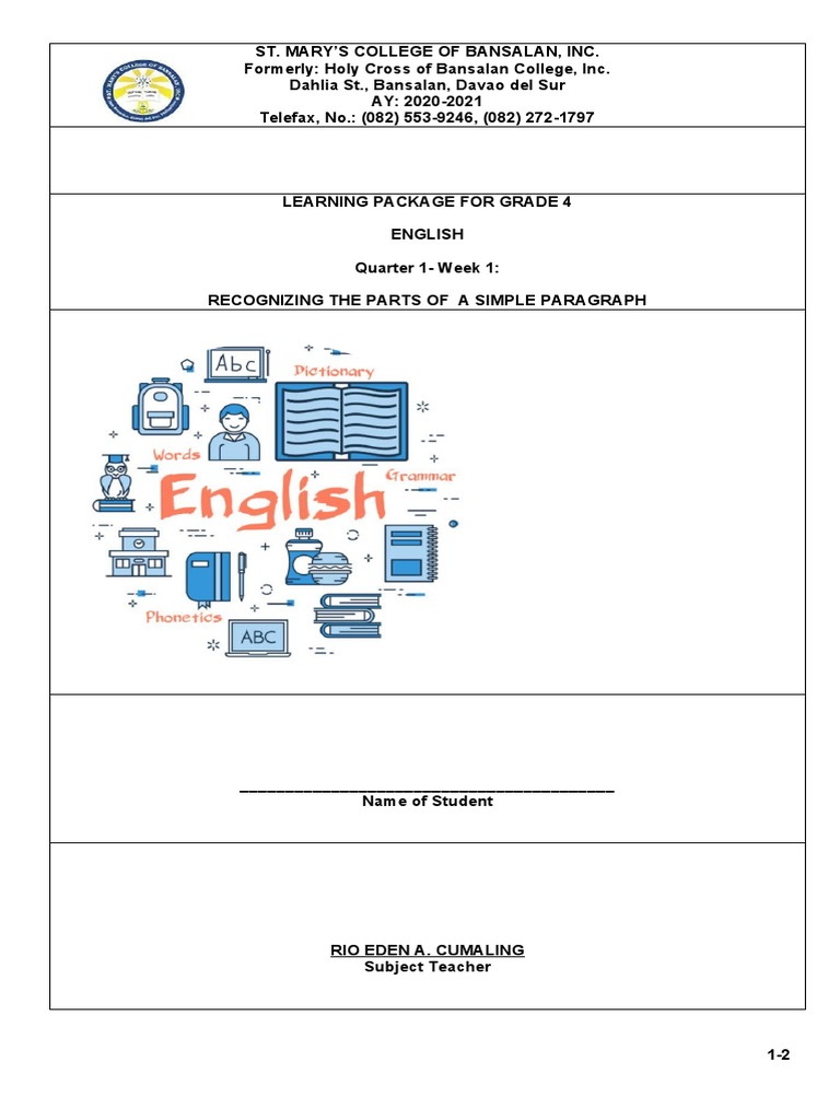 Recognizing the Parts of a Simple Paragraph: A Learning Package for ...