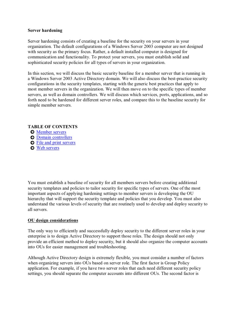 Server Hardening | PDF | Active Directory | Microsoft Windows Server Hardening | PDF | Active Directory | Microsoft Windows