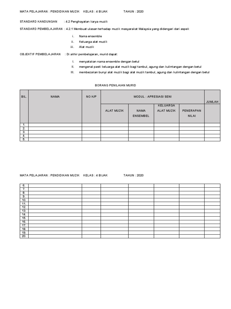 Template Instrumen Penilaian | PDF