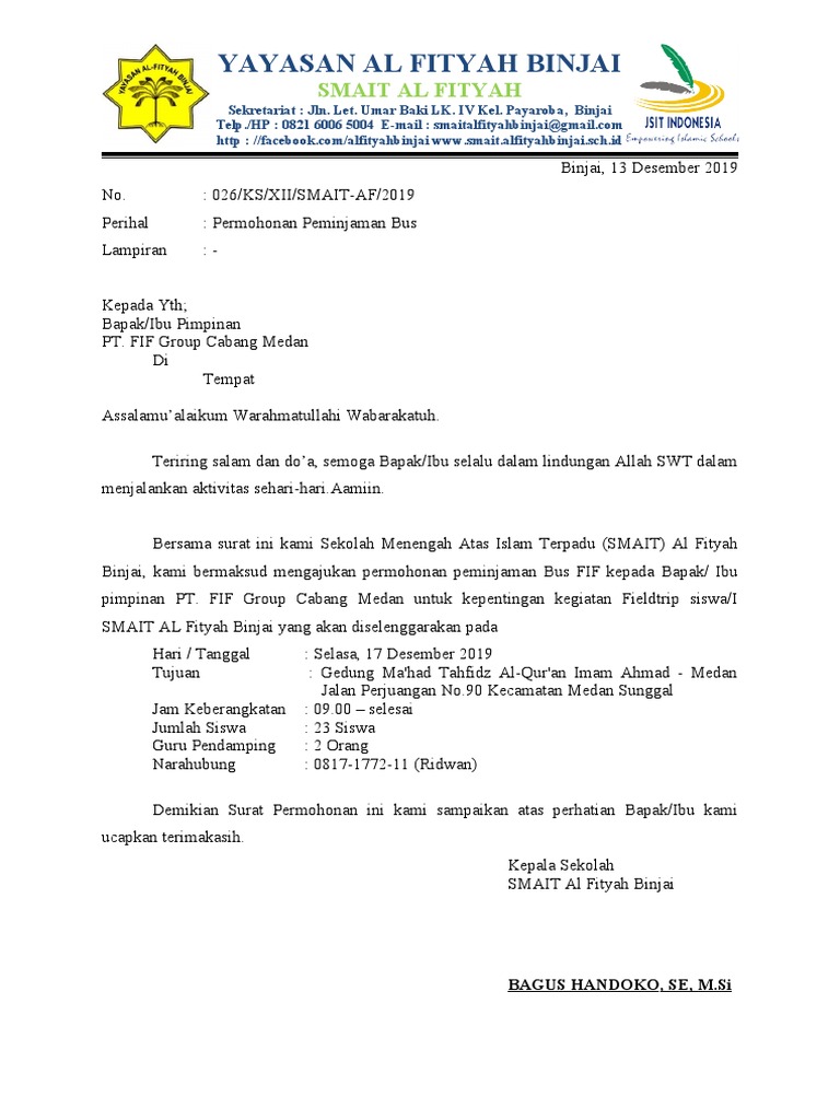 026 Surat Peminjaman BUS FIF | PDF