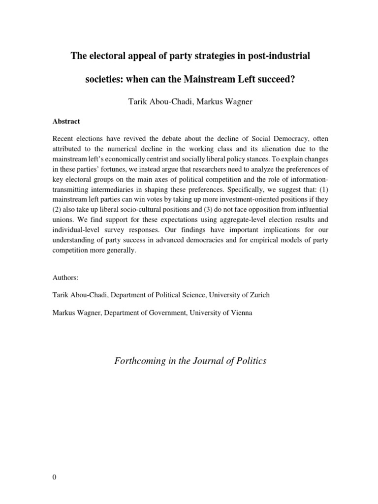 Abou-Chadi Wagner2018 | PDF | Fixed Effects Model | Social Democracy