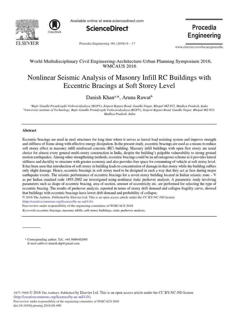 Nonlinear Seismic Analysis Of Masonry Infill Rc Buildings With Pdf