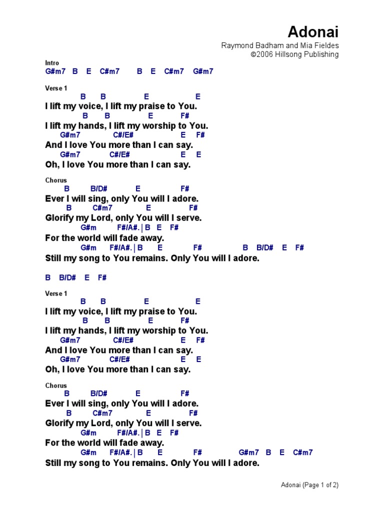 Adonai Chord B PDF | Download Free PDF | Song Structure | Songs