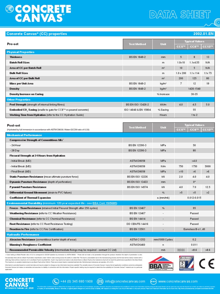 Concrete Canvas Data Sheet | PDF | Weathering | Concrete