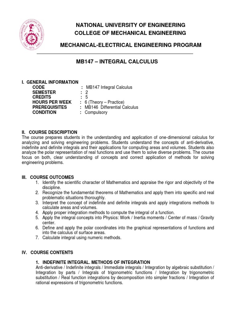 Integral Calculus Course Prepares Mechanical Engineers | PDF | Integral | Function (Mathematics)