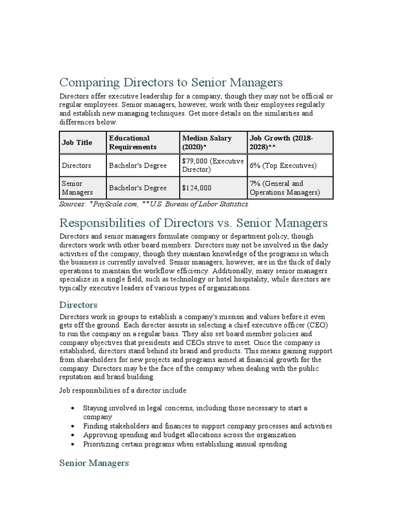 Directors vs. Senior Managers Explained | PDF | Chief Executive Officer ...