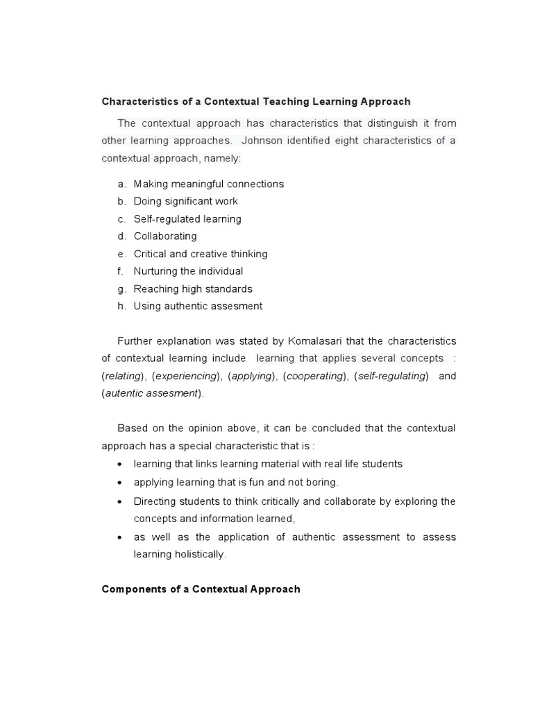 Characteristics of A Contextual Teaching Learning Approach | PDF ...