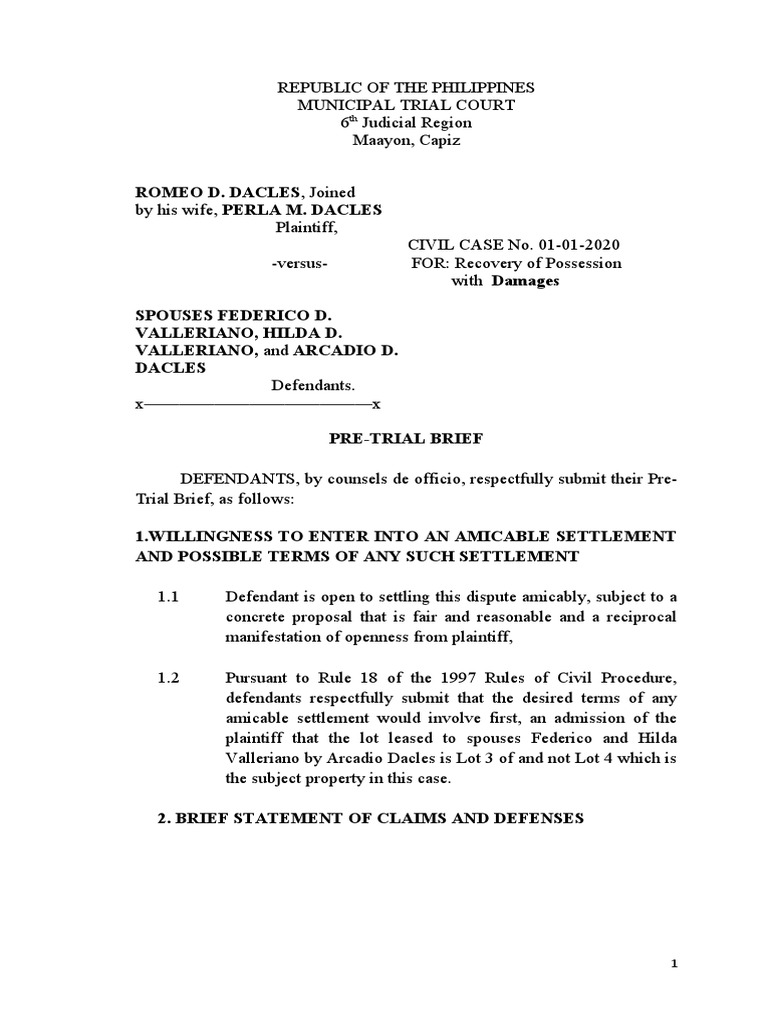 Pretrial Brief Dacles | PDF | Lawsuit | Public Law