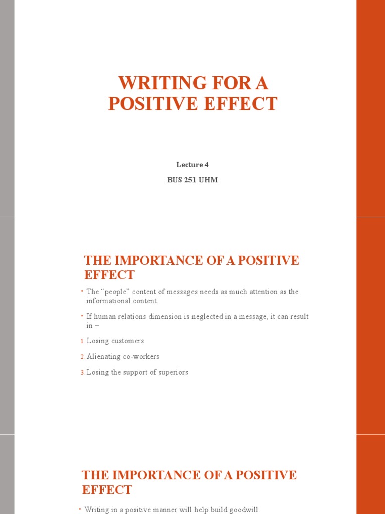 Writing For A Positive Effect: Bus 251 Uhm | PDF | Communication ...