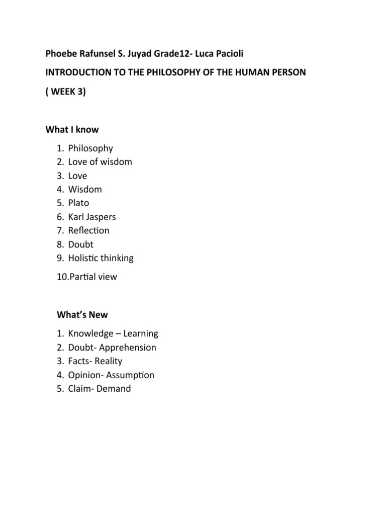 Introduction To The Philosophy of The Human Person Week 3 | PDF