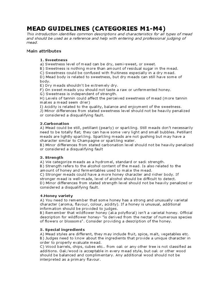 Mead Guidelines (Categories M1-M4) : Main Attributes | PDF | Aroma Of ...