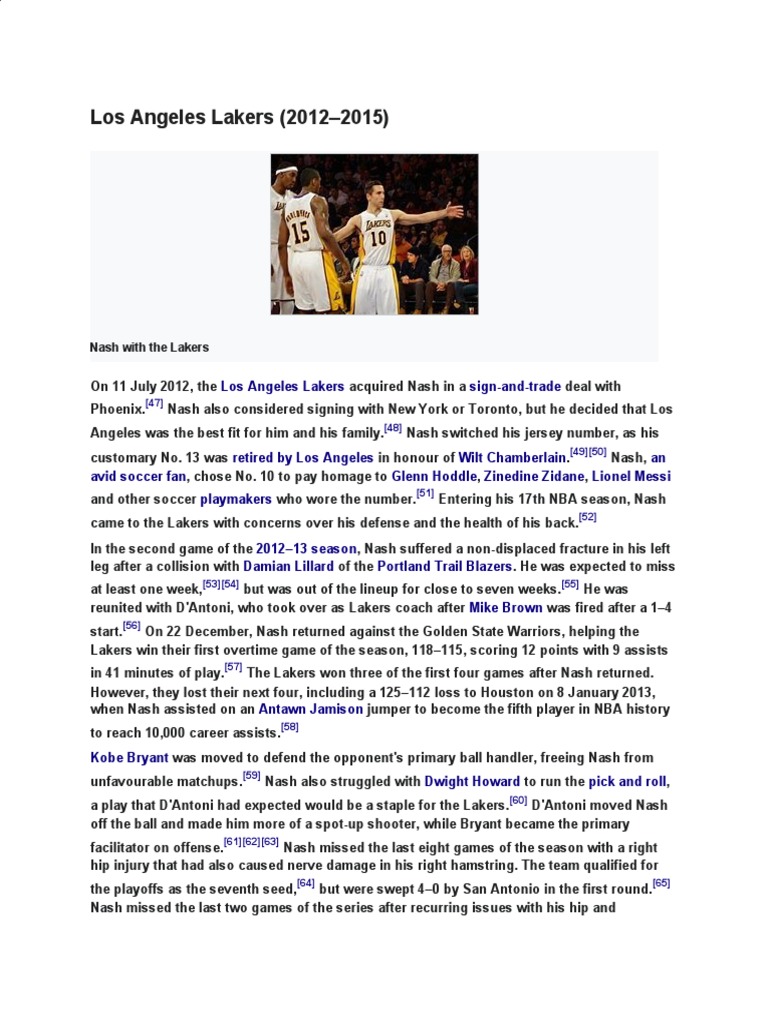 Los Angeles Lakers (2012-2015) : Nash With The Lakers | PDF | Los ...
