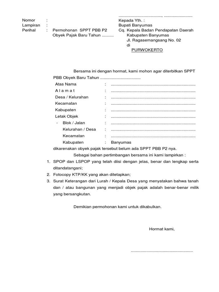 Form Permohonan SPPT PBB P2 Baru | PDF