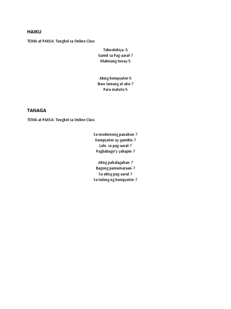 Haiku at Tanaga | PDF
