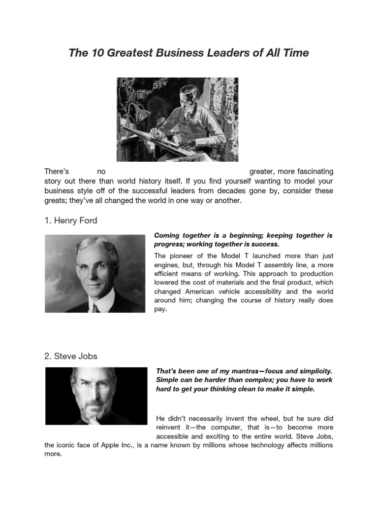 Top 10 Influential Business Leaders | PDF | Steve Jobs | Ringling Bros ...