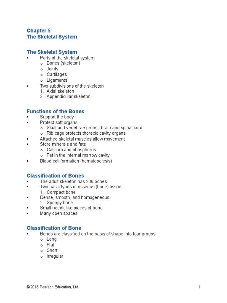 The Skeletal System The Skeletal System: © 2018 Pearson Education, Ltd ...