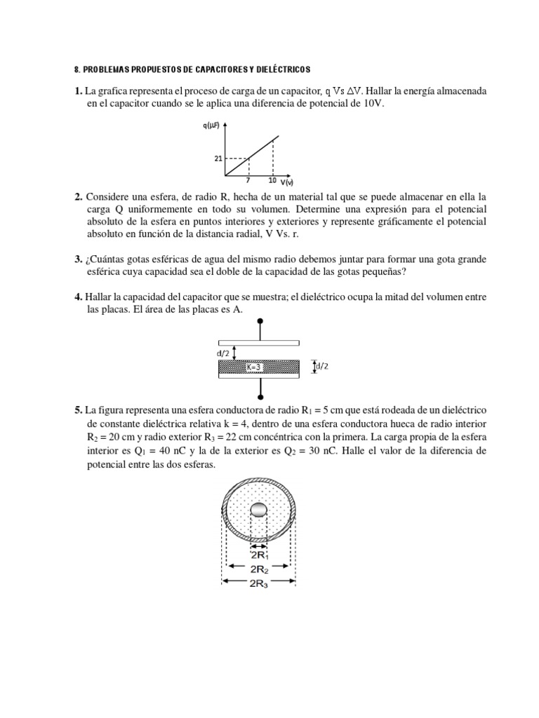 Problemas de Capacitores y Dieléctricos | PDF | Condensador | Esfera
