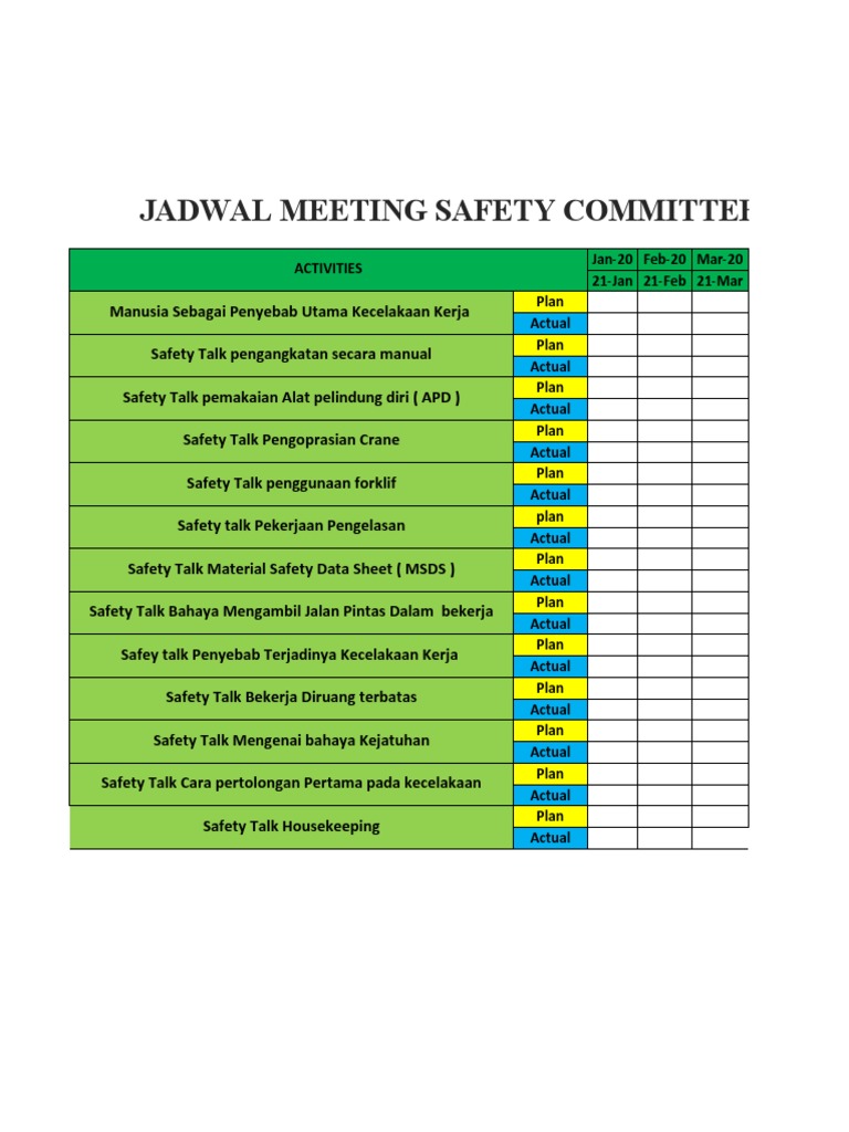 Jadwal Meeting Safety 2020 | PDF