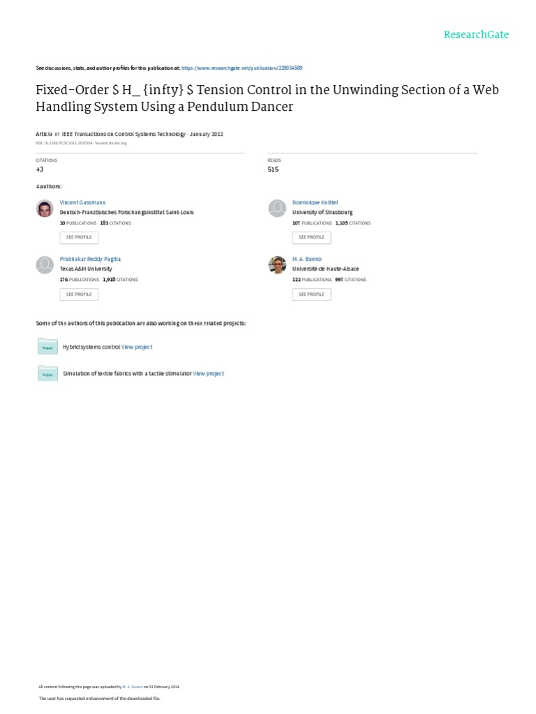 Fixed-Order H Infty Tension Control in The Unwindi | PDF | Control Theory | Torque