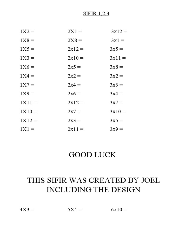Sifir 1-9 Multiplication Tables | PDF