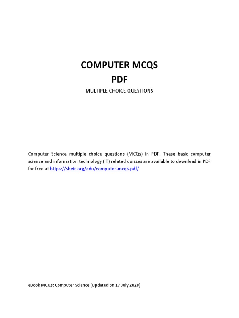 Computer Mcqs PDF: Multiple Choice Questions | PDF