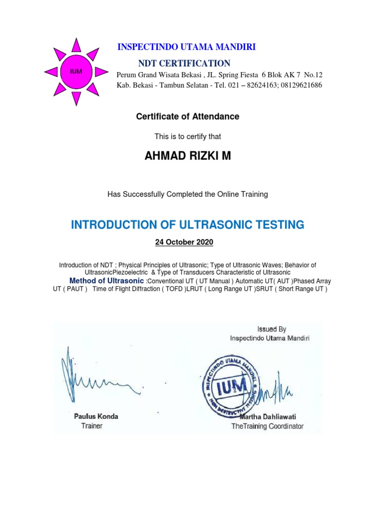 Ultrasonic Testing Certification | PDF