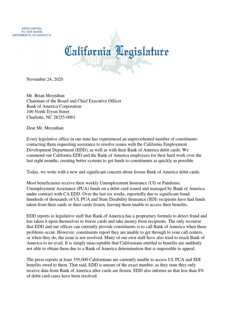 Letter To Bank of America From California Lawmakers | PDF | Bank Of ...