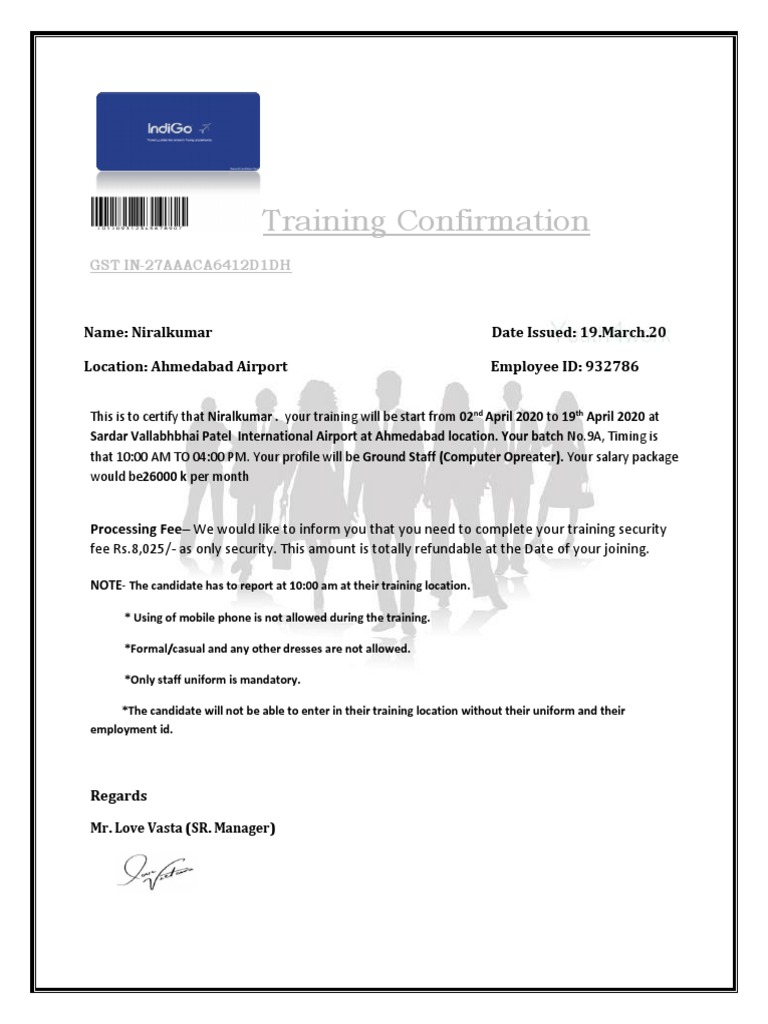 Training Confirmation: GST IN-27AAACA6412D1DH | PDF