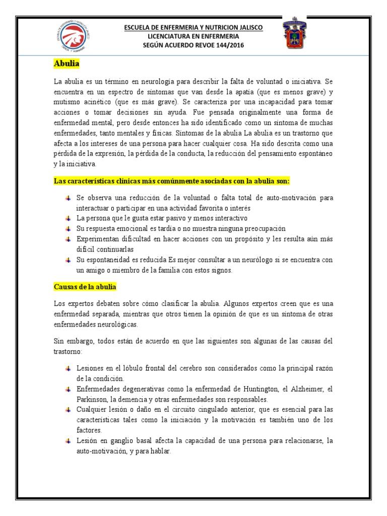Abulia: Causas y Tratamientos | PDF | Enfermedad de Parkinson ...