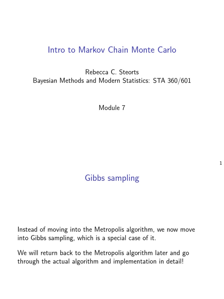 Intro To Markov Chain Monte Carlo: Rebecca C. Steorts Bayesian Methods and Modern Statistics ...