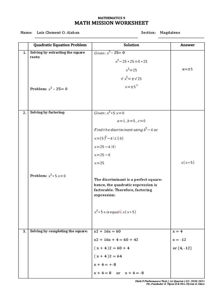 Math Mission Worksheet: Given: X X X X 25 X 5 | Download Free PDF ...