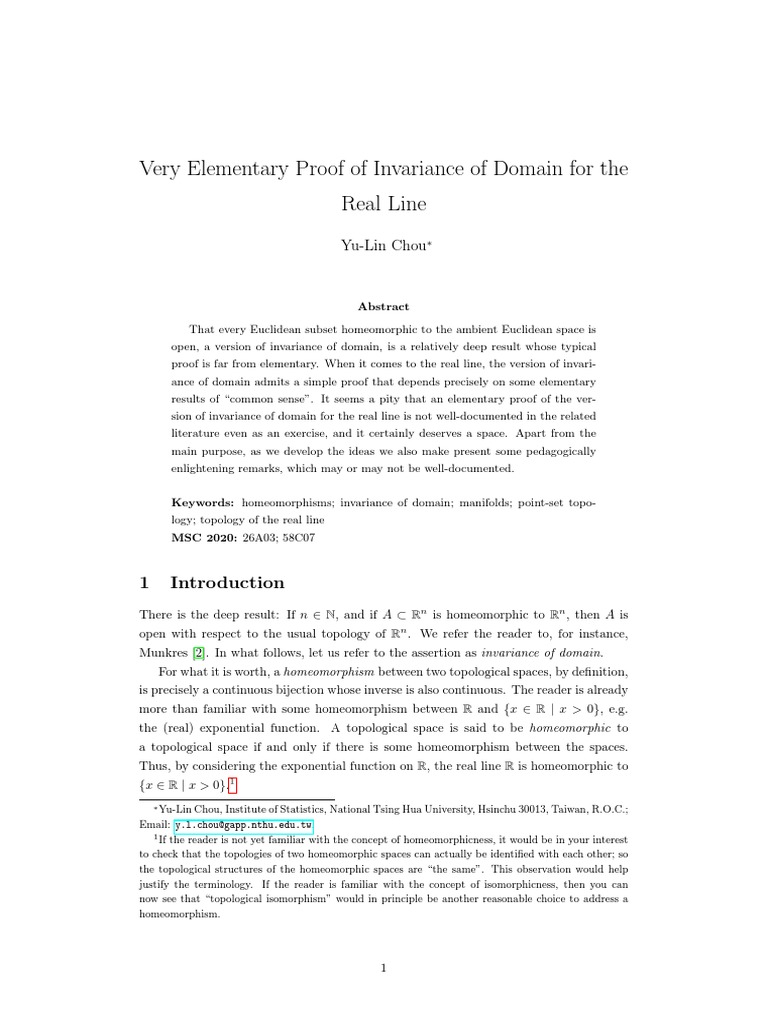 Very Elementary Proof of Invariance of Domain For The Real Line | PDF ...