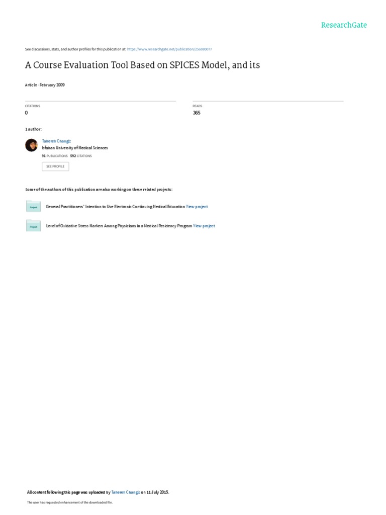 A Course Evaluation Tool Based On SPICES Model and | PDF | Test ...