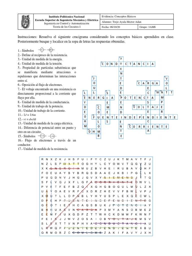 A1-Conceptos Básicos Crucigrama | PDF | voltaje | Corriente eléctrica