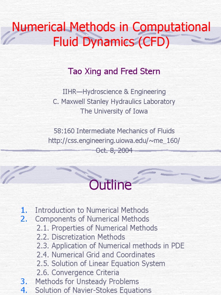 Numerical Methods In Computational Fluid Dynamics Cfd Tao Xing And