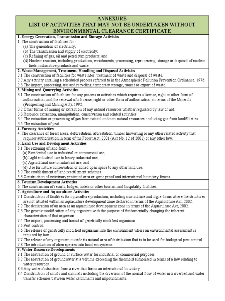 Activities Requiring EIA | Download Free PDF | Waste Management ...