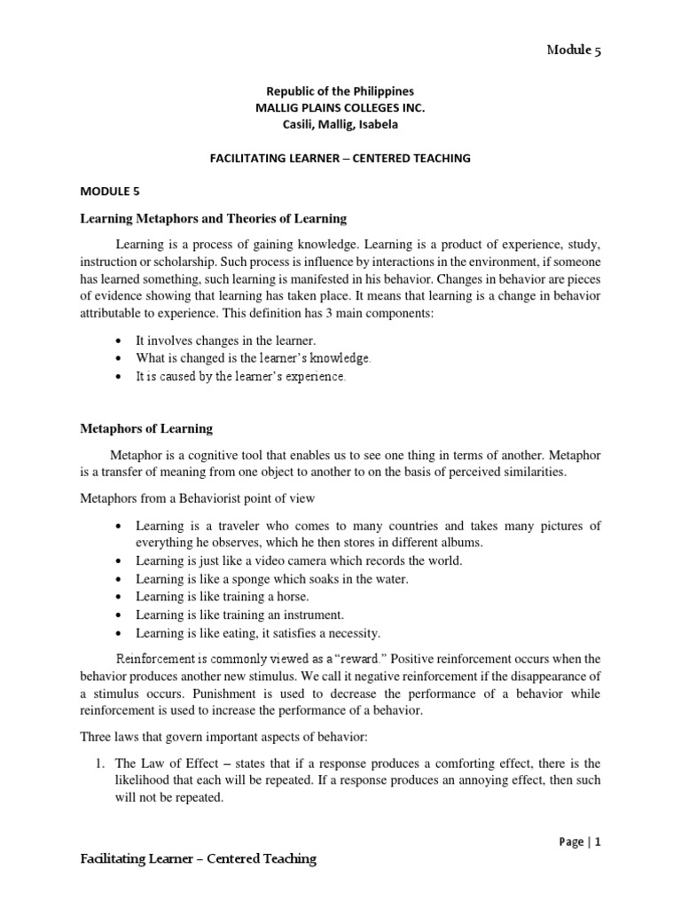 Module 5 - Facilitating Learner - Centered Teaching | PDF ...