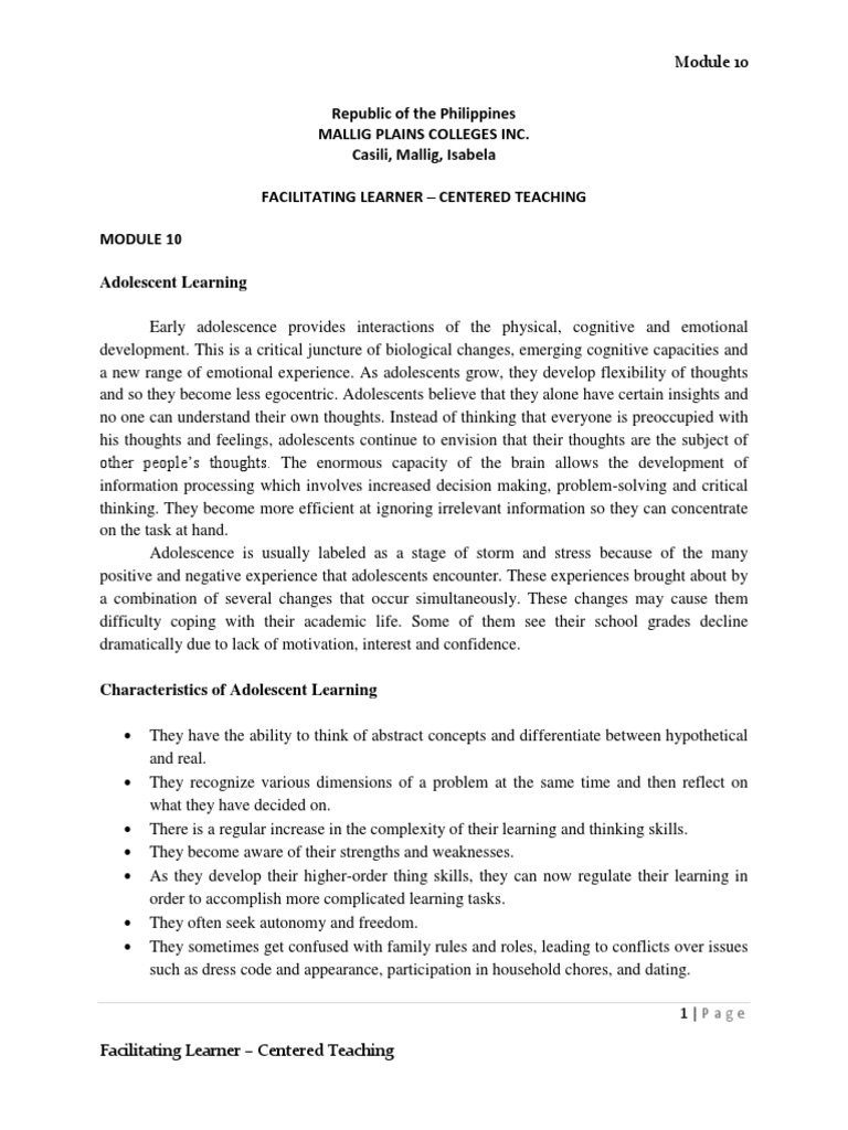 Module 10 Facilitating Learner Centered Teaching Pdf