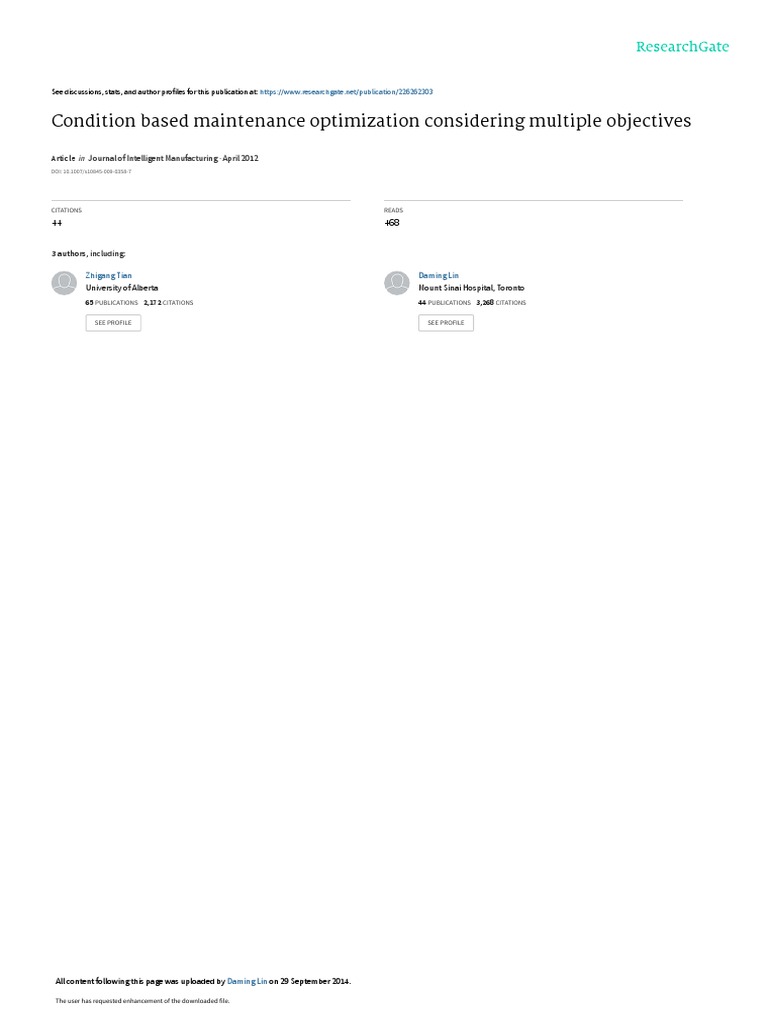 Condition Based Maintenance Optimization Considering Multiple Objectives | PDF | Reliability ...