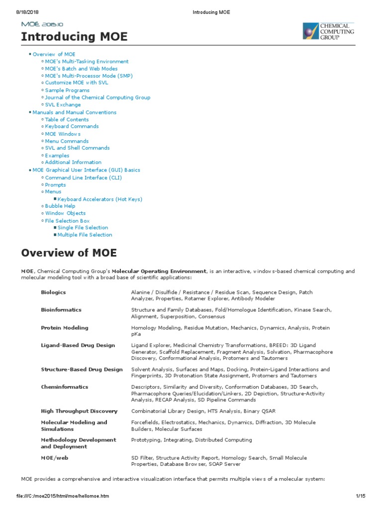 01 Overview of MOE Manual Conventions GUI Basics PDF | Download Free PDF | Command Line ...