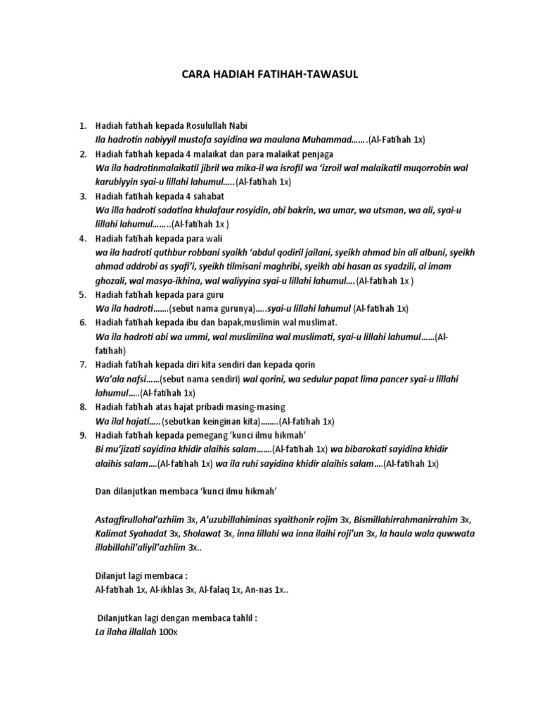 Panduan Hadiah Al-Fatihah dan Tawasul | PDF