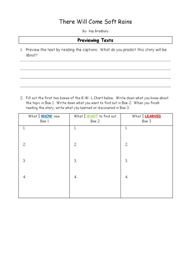 There Will Come Soft Rains: Previewing Texts | PDF | Ray Bradbury ...