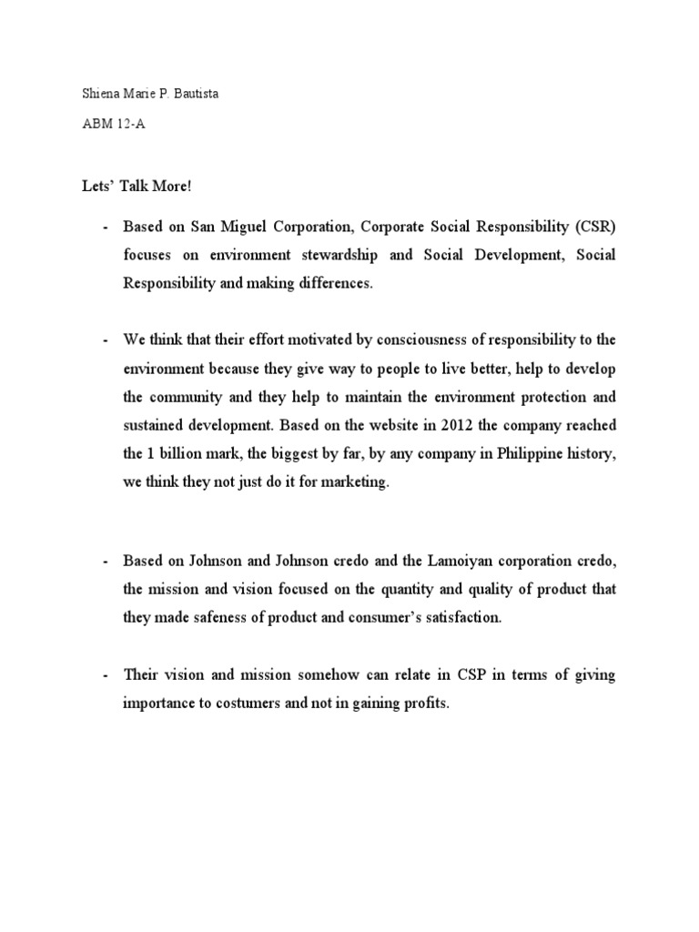 CSR Focus of SMC, J&J, and Lamoiyan Corp | PDF