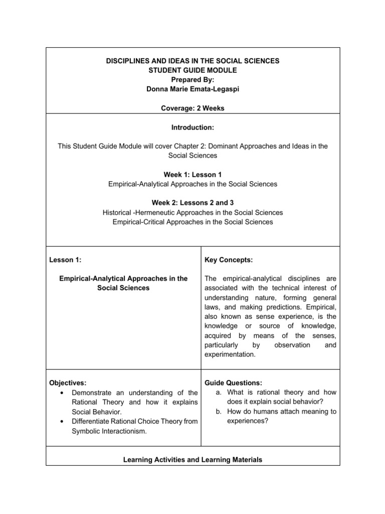 DISS Student Guide and Module Week 3 & 4 PDF | PDF | Id | Phenomenology ...