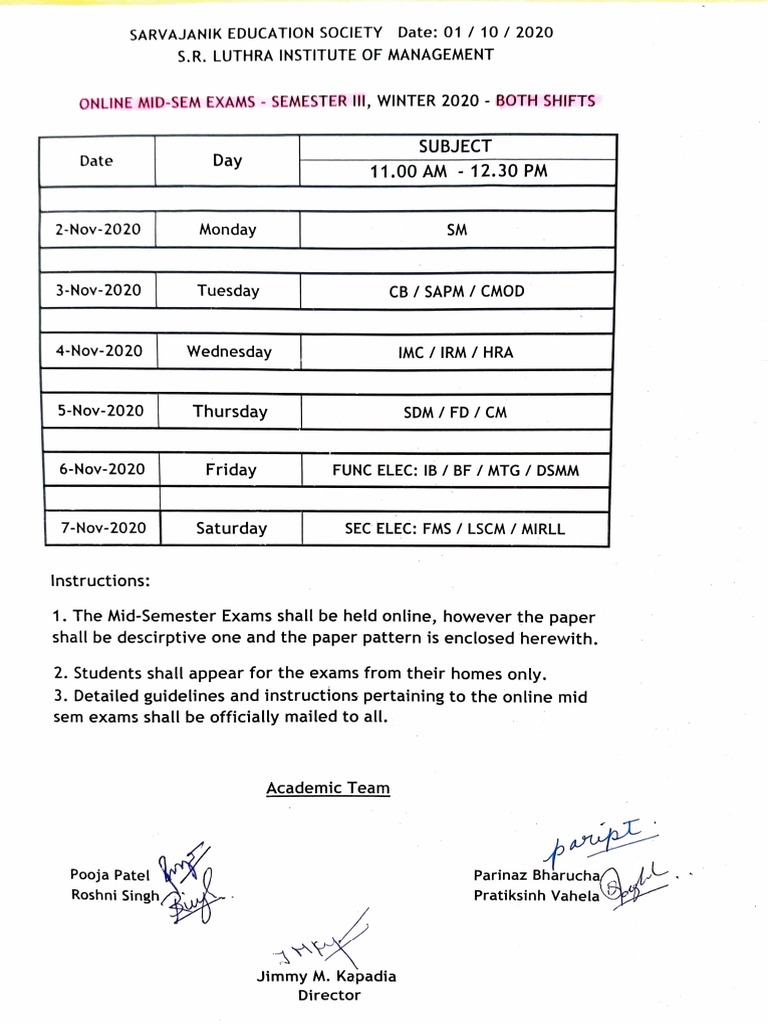MidSem Time Table - Winter 2020 | PDF