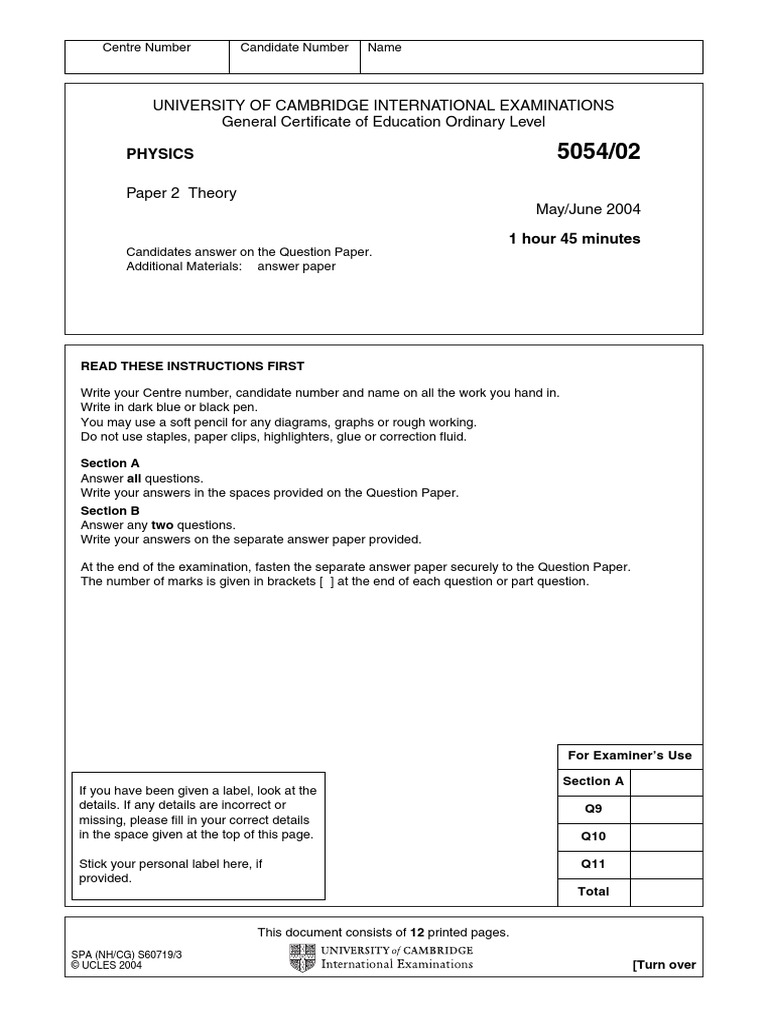 Physics Past Paper - P2 - 2004-14 PDF | PDF | Power Station | Radiation
