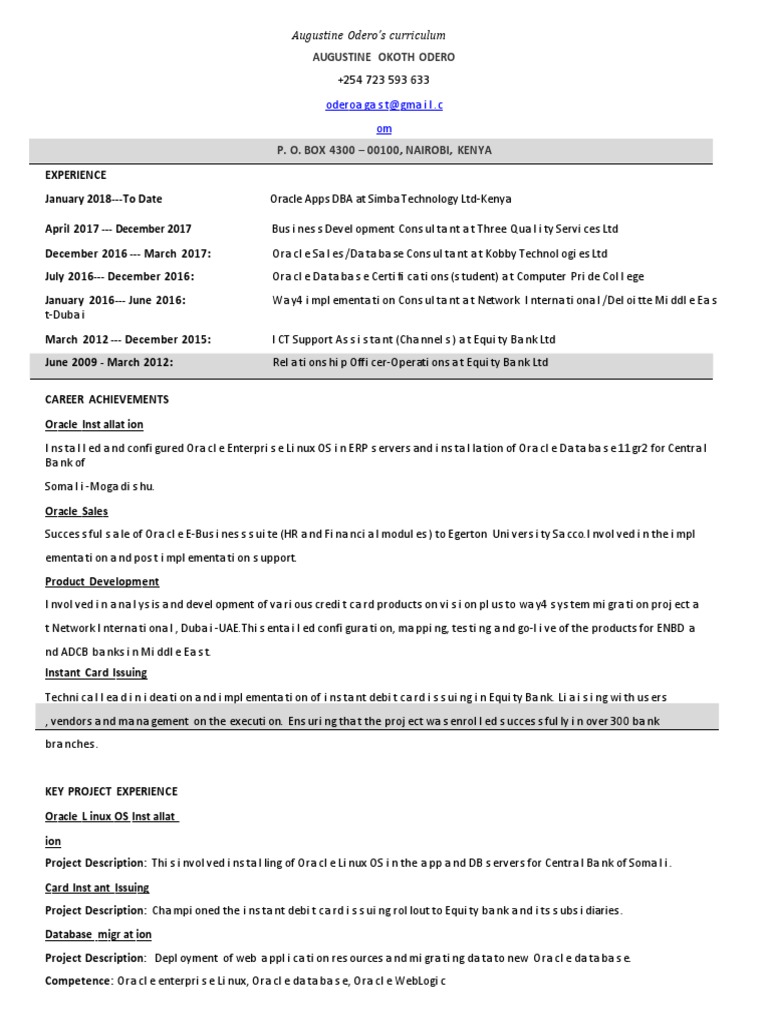 Augustine Odero CV | PDF | Information Technology Companies Of The ...